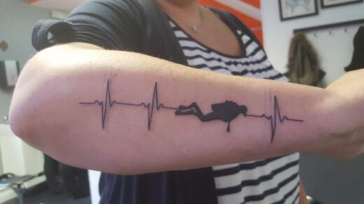 Girls that Scuba show their scuba related tattoos